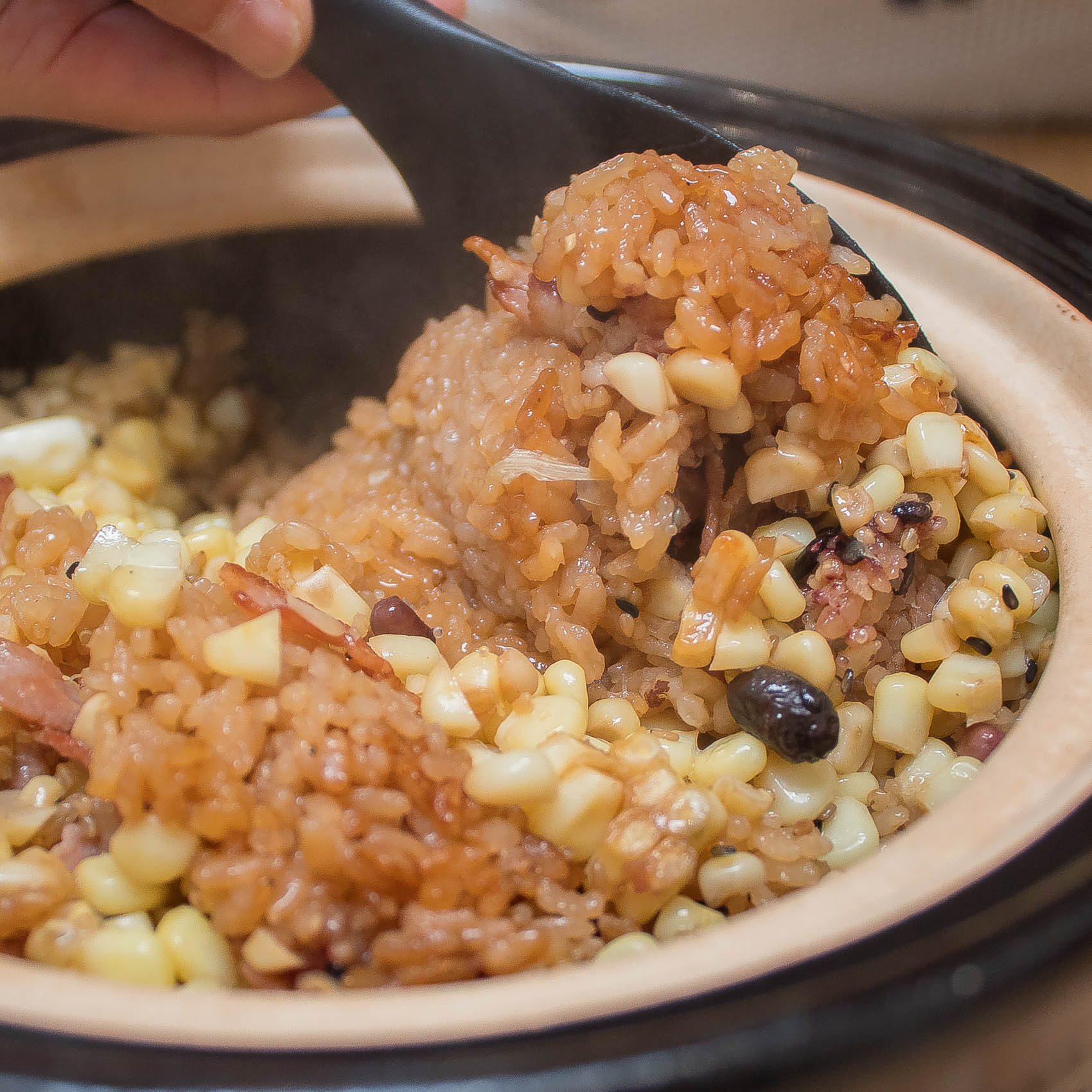 Smoky Shoyu-Flavored Corn & Bacon Rice – Happy Donabe Life