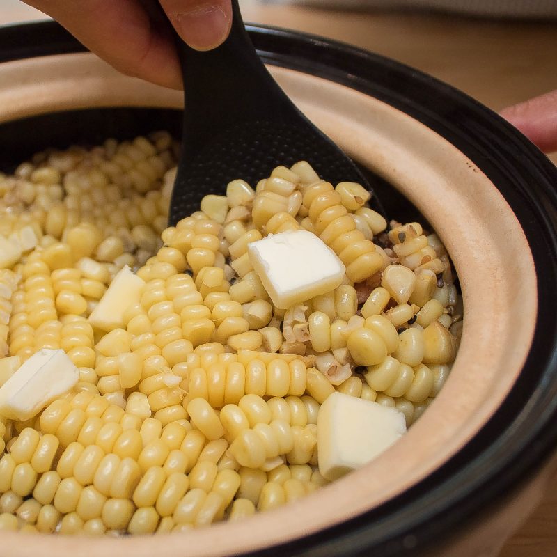 Smoky Shoyu-Flavored Corn & Bacon Rice – Happy Donabe Life